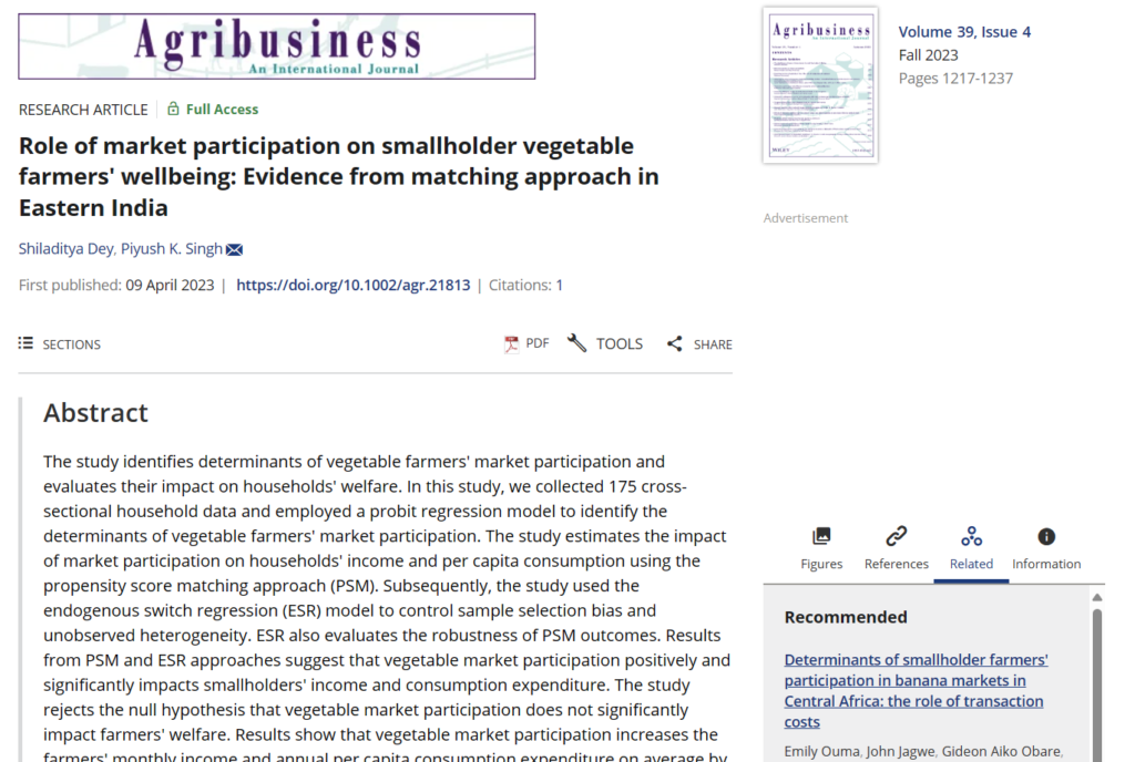 Role of Market Participation on Smallholder Vegetable Farmers ...