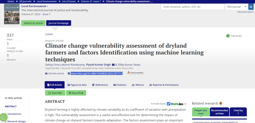 Kandasamy, S.U.L., Singh, P.K., and Swain, D.K. (2022). Climate change ...